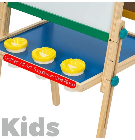 Meeden Double Sided Kids Adj-Wooden Art Easel +Painting Kit Set 1Pc
