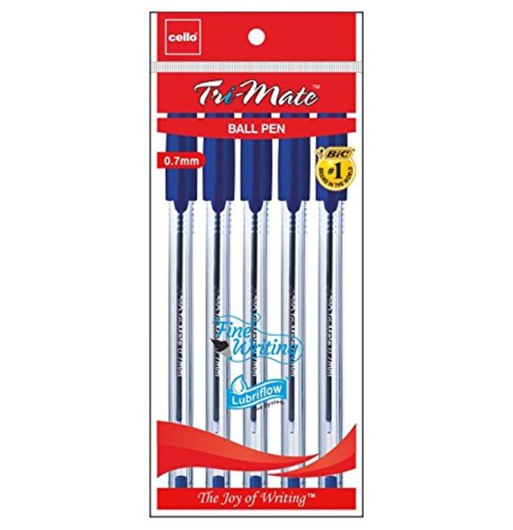 Cello Tri-Mate Ball Pens 5Pc 1Pck